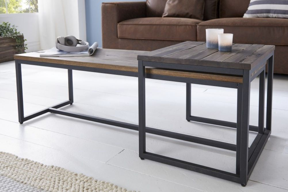Industrie-Design Couchtisch-Set ALINA ca.110cm Akazie brown ...